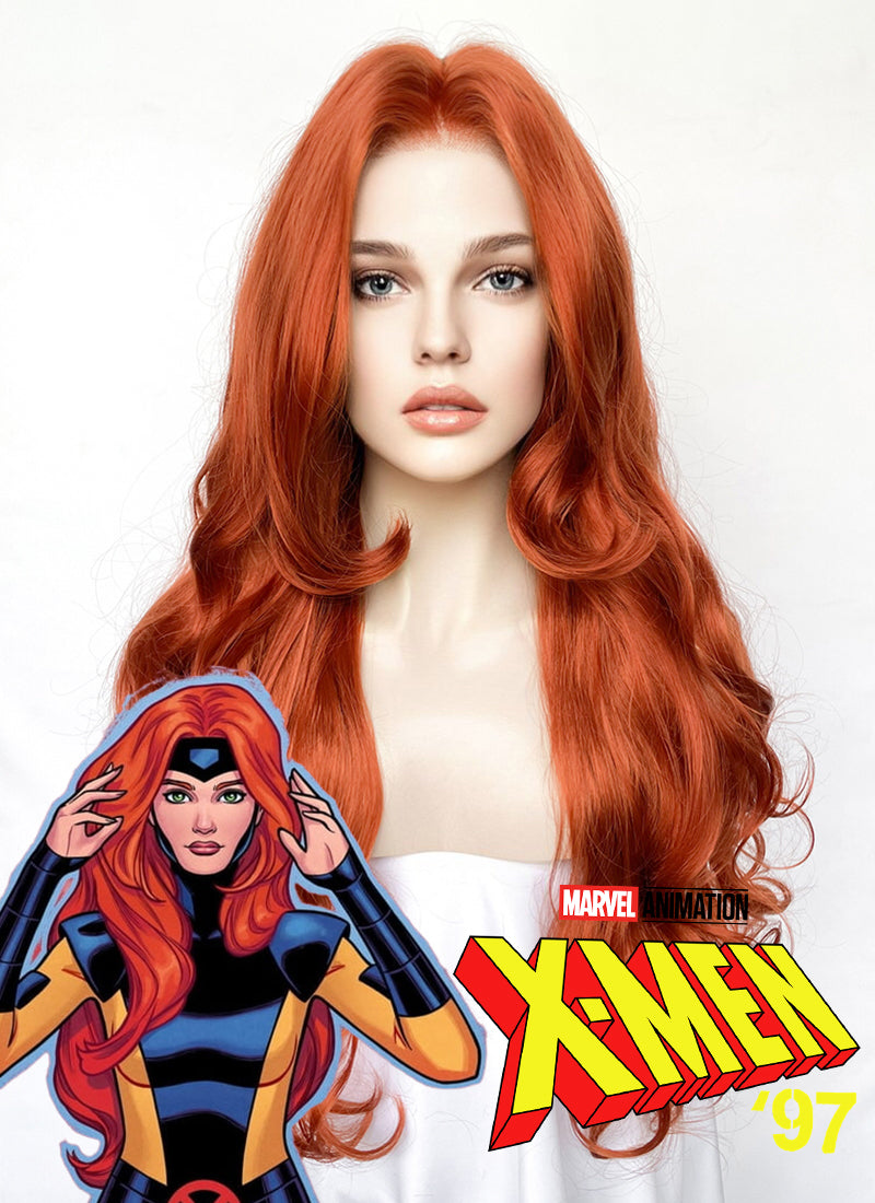 Marvel X-MEN 97 Jean Grey Ginger Wavy Lace Front Synthetic Hair Wig LW ...