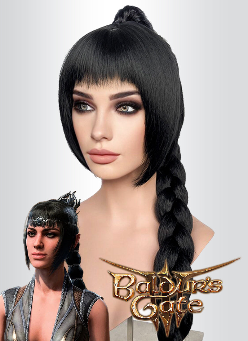 Baldur's Gate 3 Shadowheart Black Cosplay Wig With Ponytail Extension ...