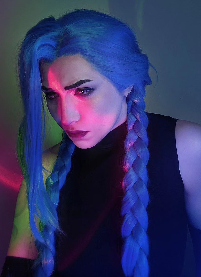 League of Legends LOL Jinx Long Straight Turquoise Blue Lace Front Syn ...