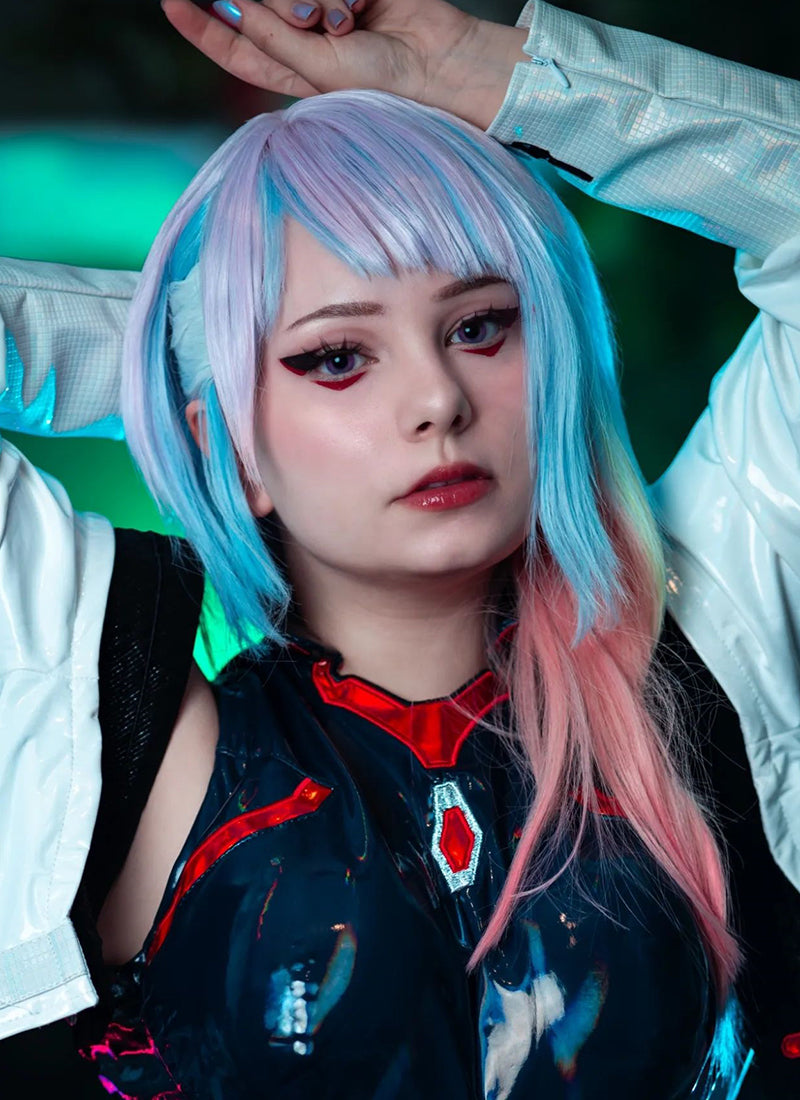 Cyberpunk Edgerunners Lucy Straight Purple Blue Rainbow Color Cosplay ...