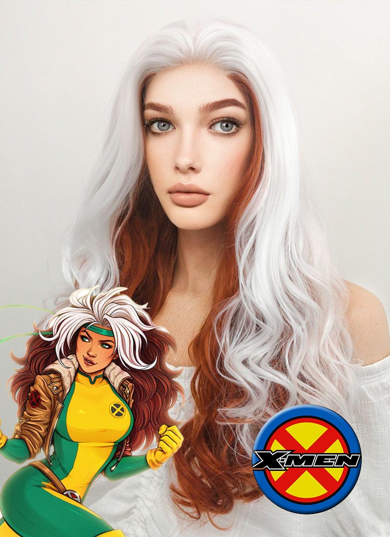 Marvel X-Men Rogue Long Wavy White Auburn Mixed Lace Front Synthetic H ...