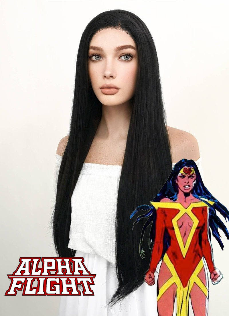 Marvel Alpha Flight Talisman Cosplay Long Straight Jet Black Lace Fron ...