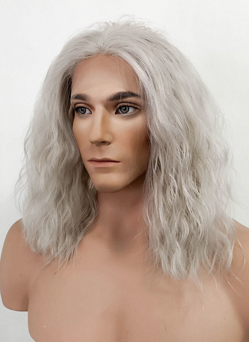 The Witcher Geralt of Rivia Curly Silver Grey Lace Front Men's Wig LFX ...