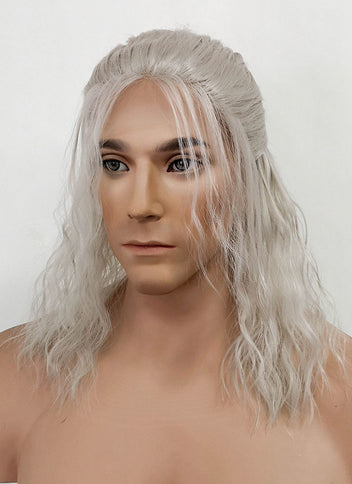 The Witcher Geralt of Rivia Curly Silver Grey Lace Front Men's Wig LFX ...