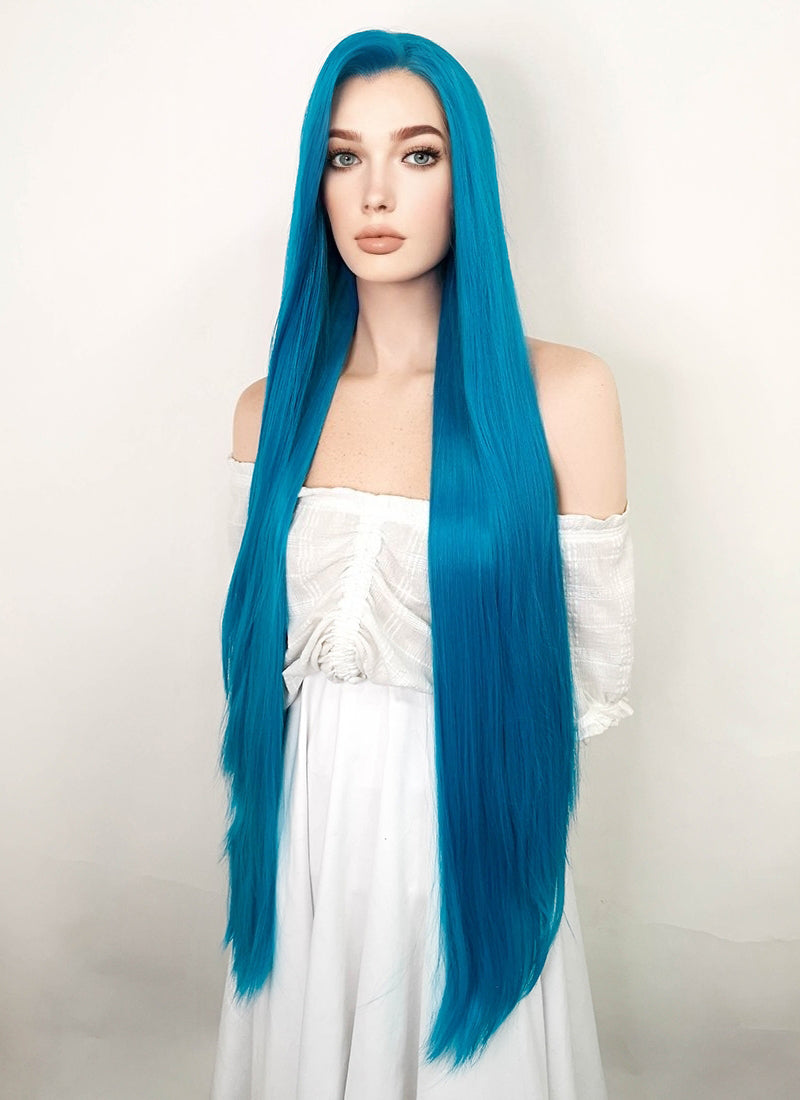 League of Legends LOL Arcane Jinx Long Straight Turquoise Blue Lace Fr ...