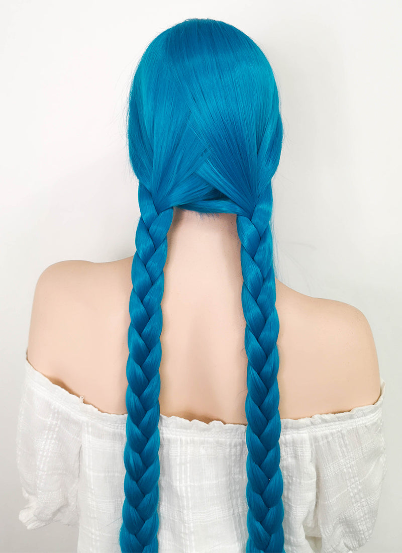 League of Legends LOL Jinx Long Straight Turquoise Blue Lace Front Syn ...