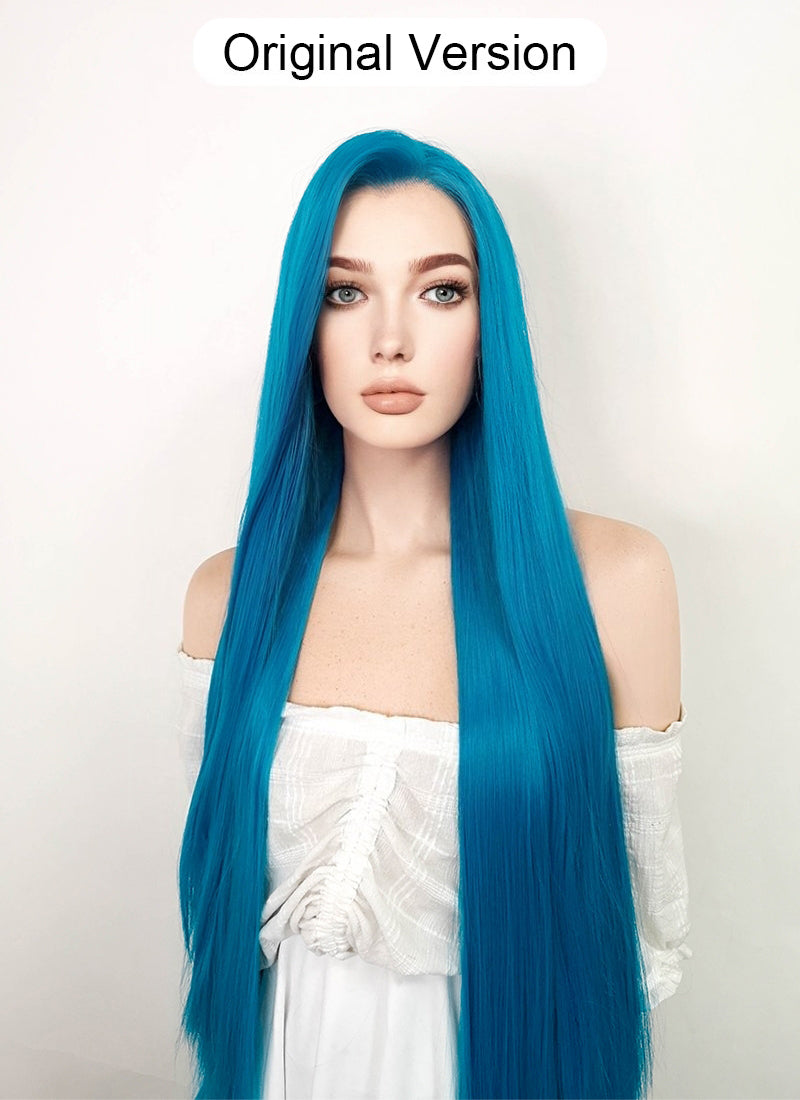 League of Legends LOL Arcane Jinx Long Straight Turquoise Blue Lace Fr ...